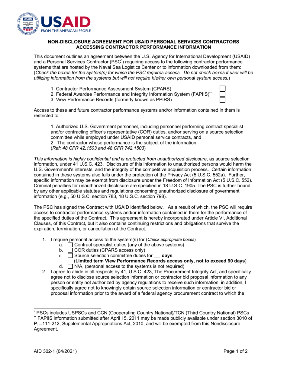 Form AID302-1 - Fill Out, Sign Online and Download Fillable PDF ...