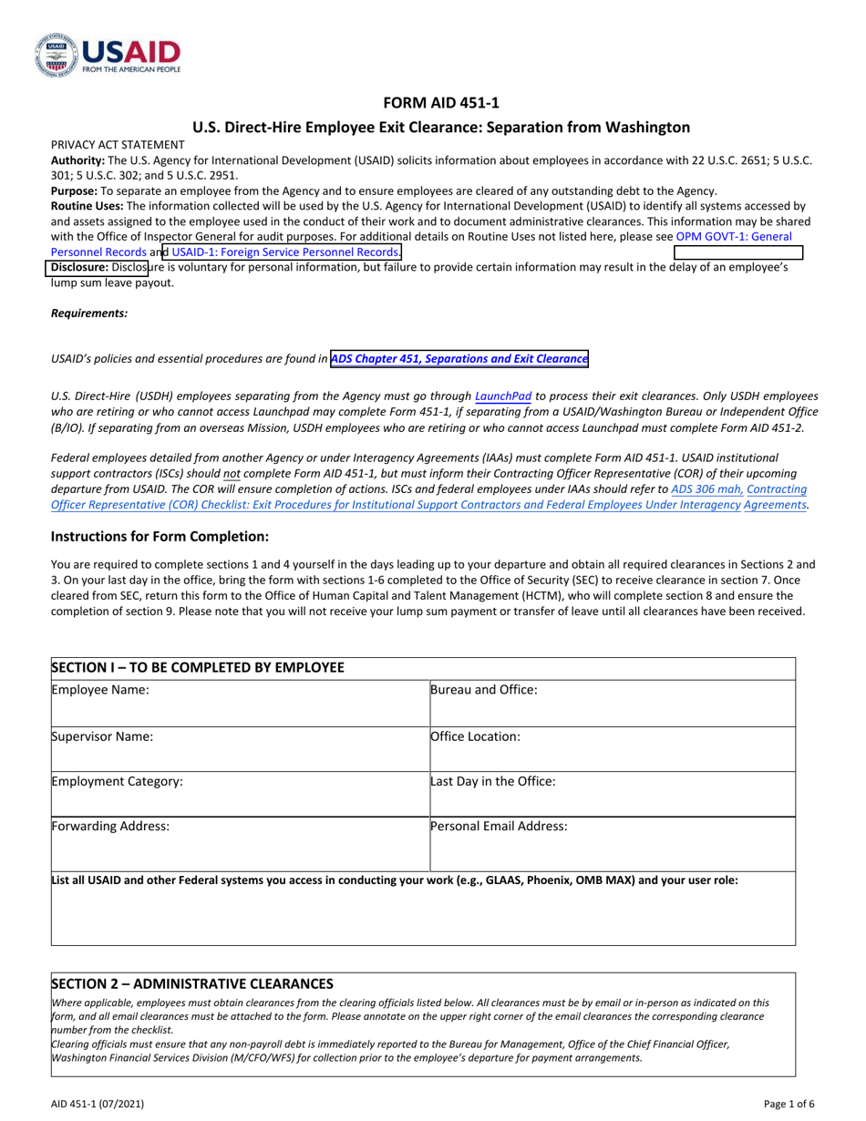 Form AID451-1 - Fill Out, Sign Online and Download Fillable PDF ...
