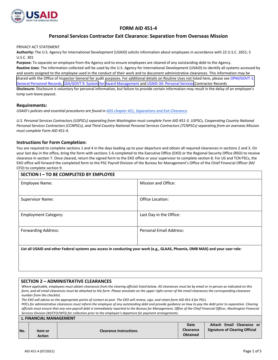 Form AID451-4 - Fill Out, Sign Online and Download Fillable PDF ...