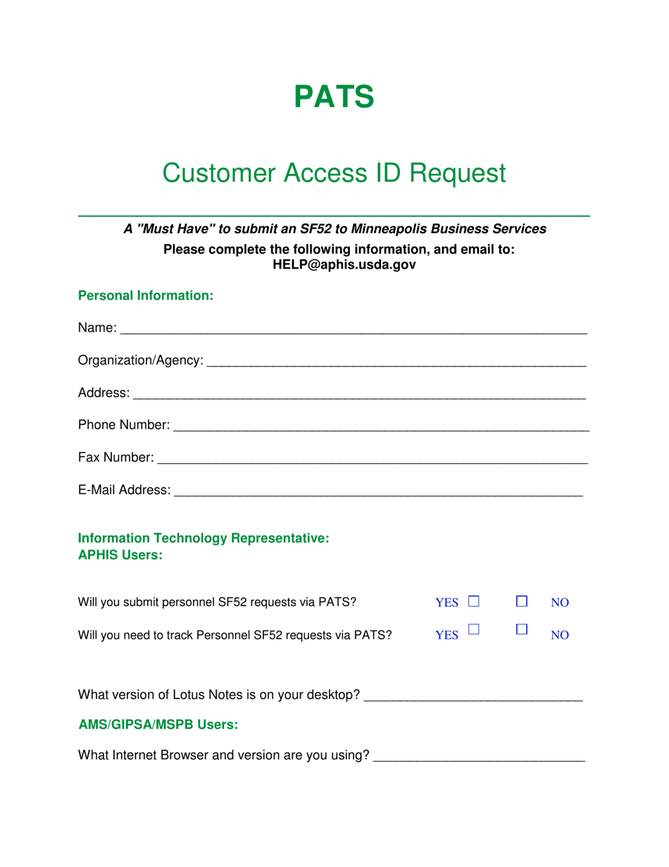 Pats Customer Access Id Request - Fill Out, Sign Online and Download ...