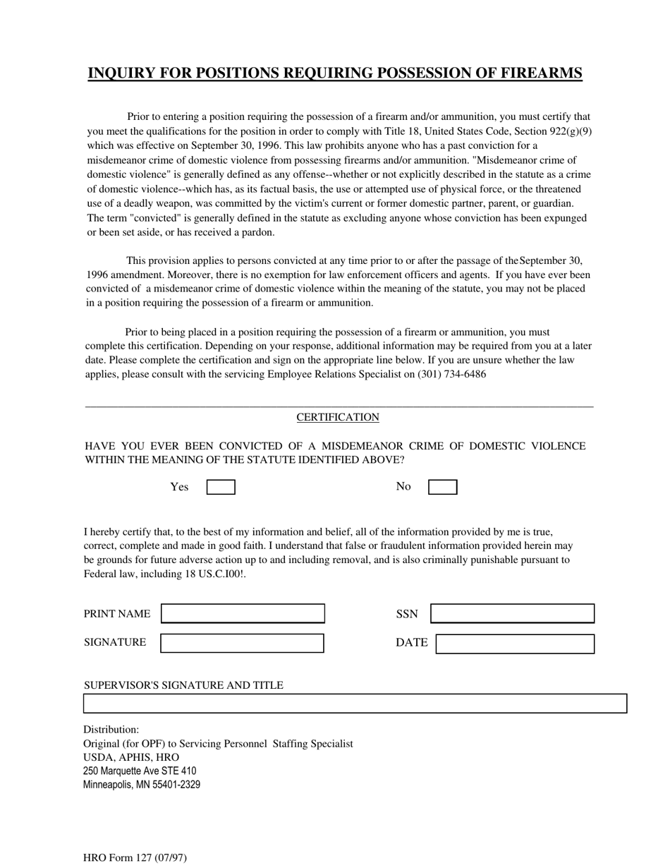 HRO Form 127 - Fill Out, Sign Online and Download Fillable PDF ...