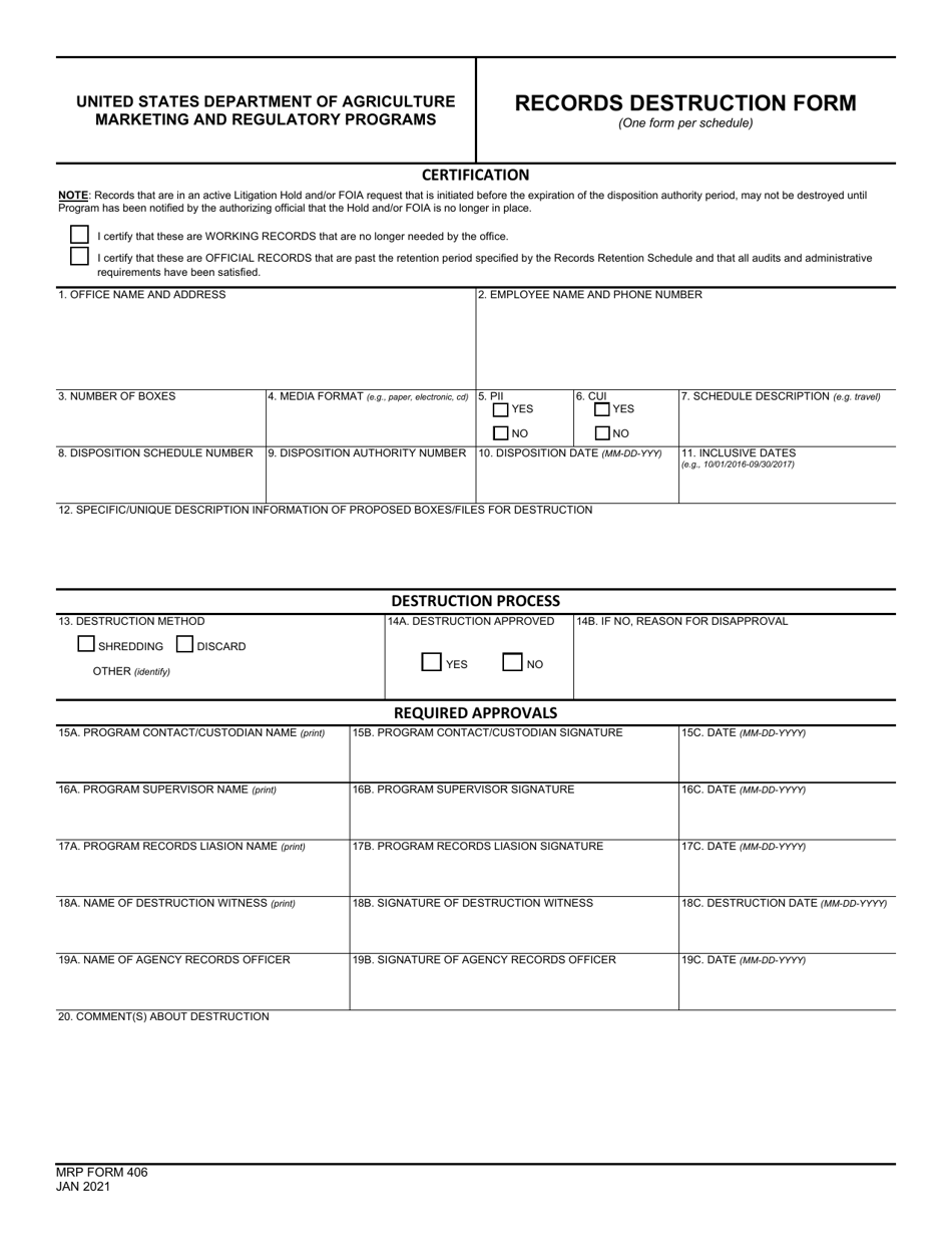 MRP Form 406 - Fill Out, Sign Online and Download Fillable PDF ...