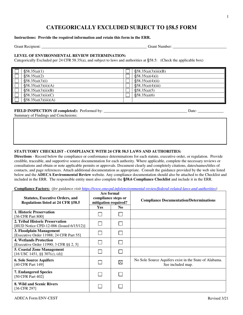 ADECA Form ENV-CEST - Fill Out, Sign Online and Download Fillable PDF ...
