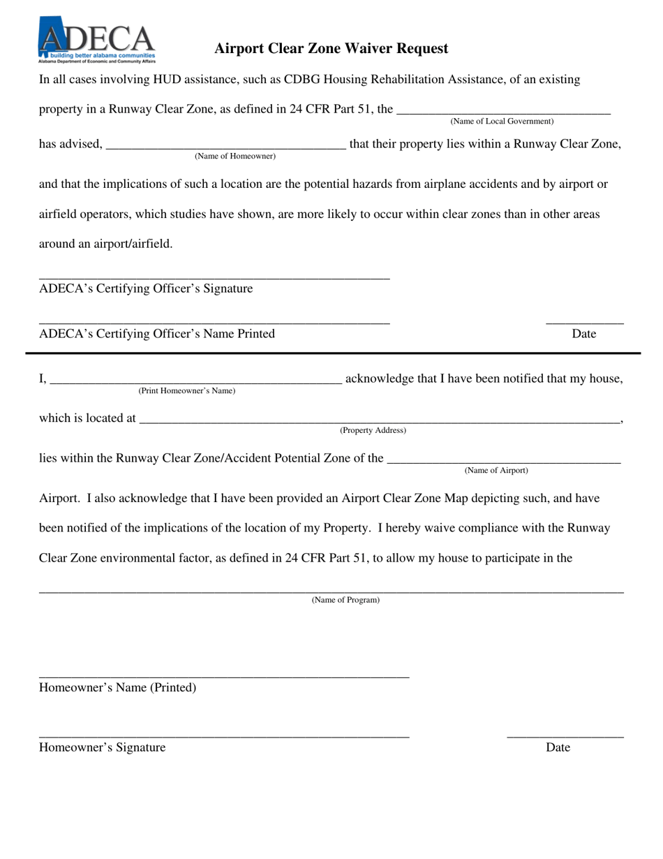 Alabama Airport Clear Zone Waiver Request - Fill Out, Sign Online and ...