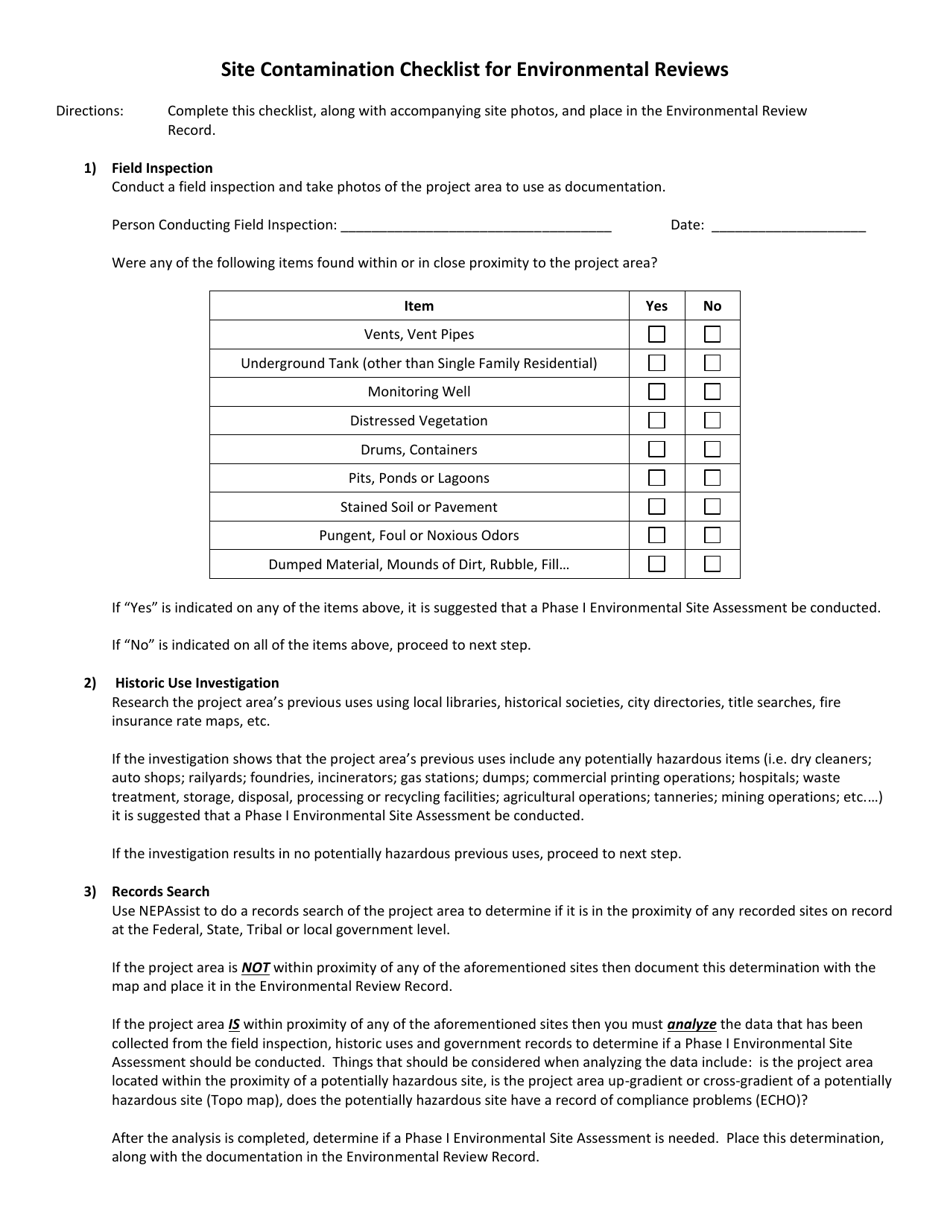 Alabama Site Contamination Checklist for Environmental Reviews - Fill ...