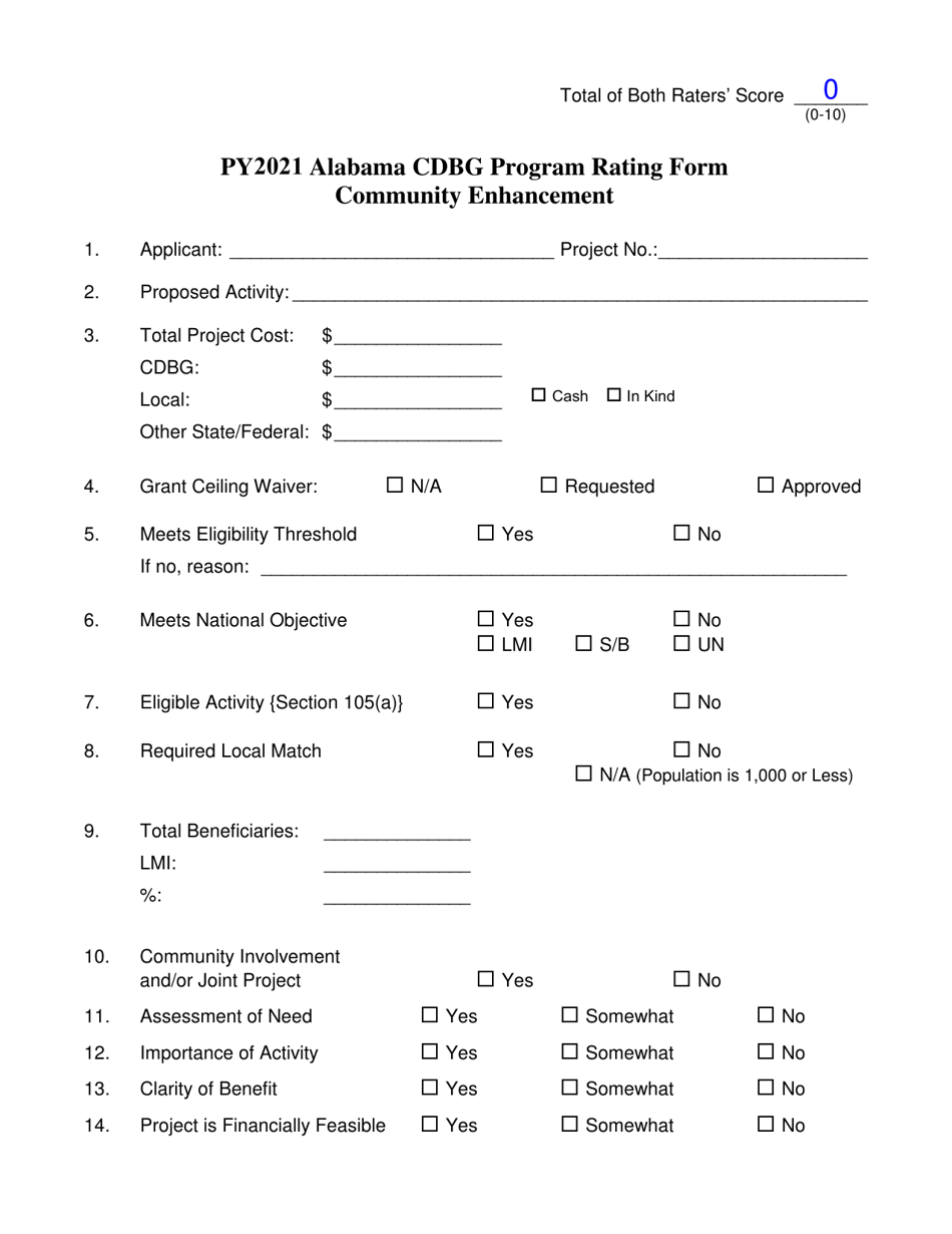 2021 Alabama Alabama Cdbg Program Rating Form - Community Enhancement ...