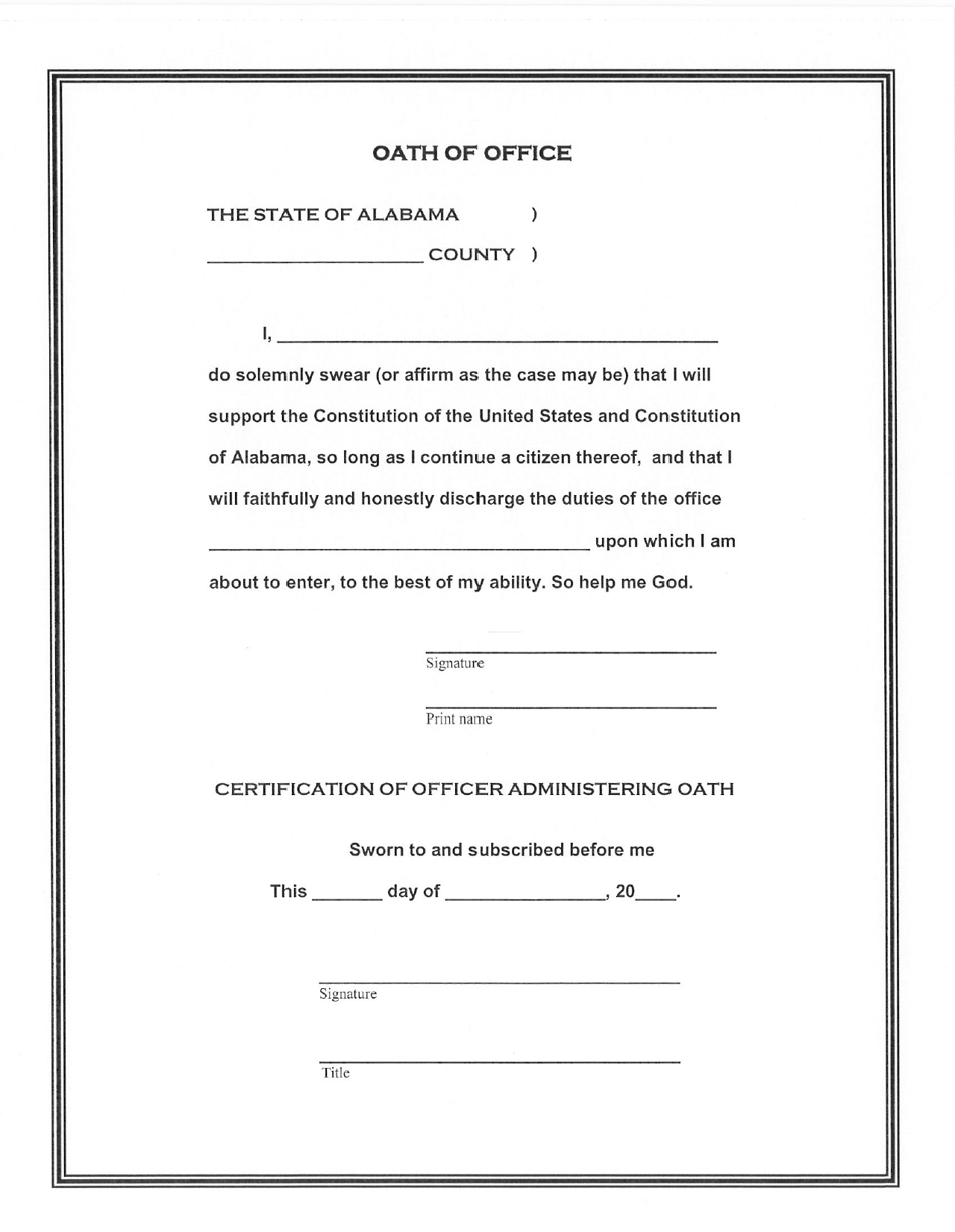 Alabama Oath of Office - Fill Out, Sign Online and Download PDF ...