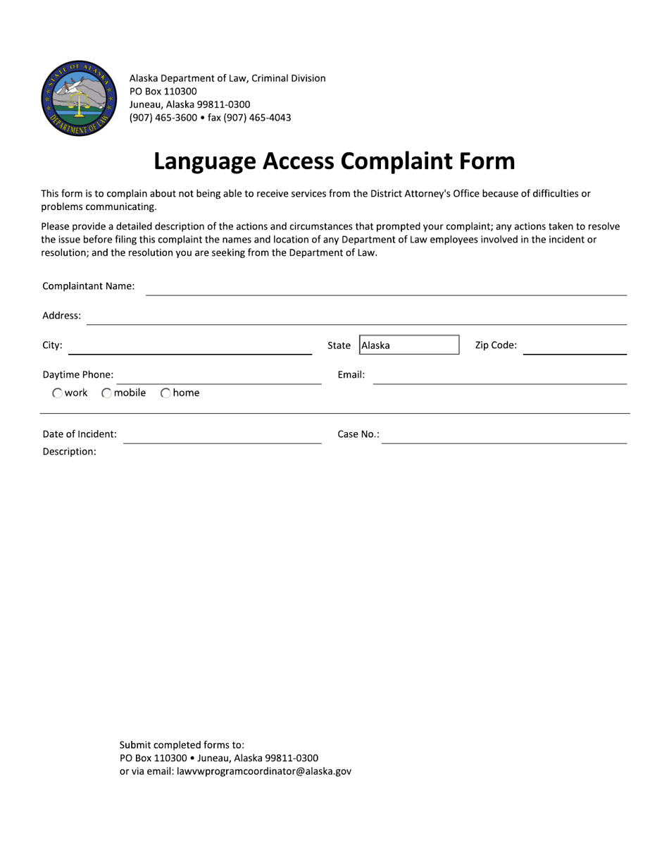 Alaska Language Access Complaint Form - Fill Out, Sign Online and ...