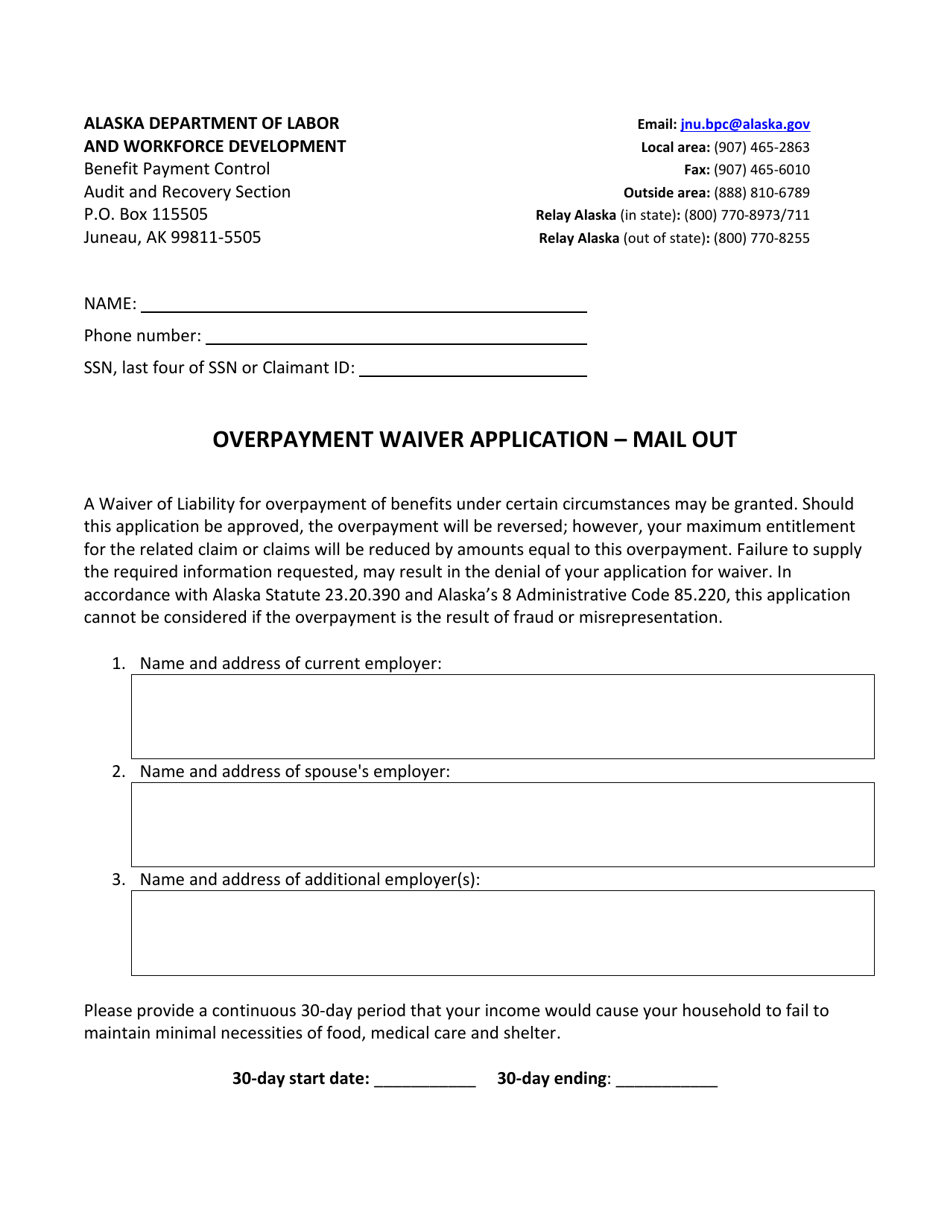 Alaska Overpayment Waiver Application - Fill Out, Sign Online and ...