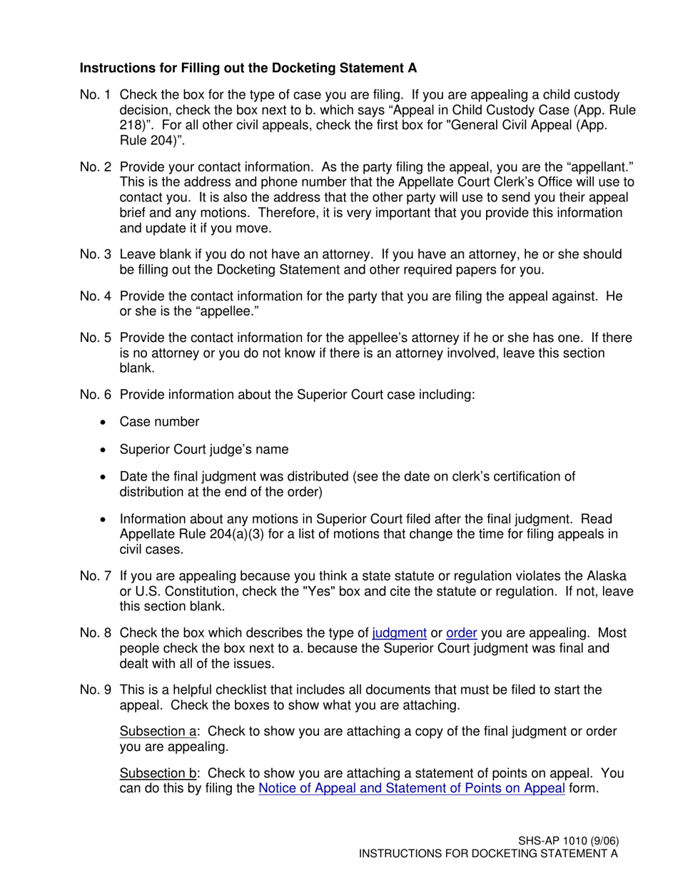 Download Instructions for Form SCT-A Docketing Statement a for Use in ...