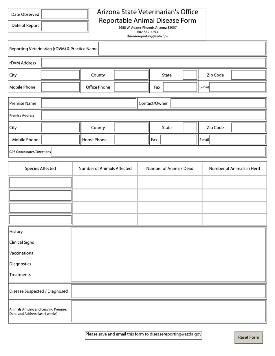 Arizona Reportable Animal Disease Form - Fill Out, Sign Online and ...