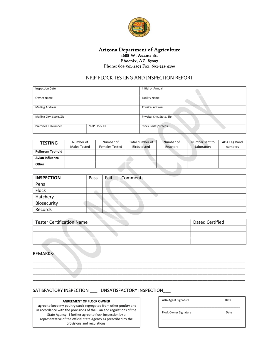 Arizona Npip Flock Testing and Inspection Report - Fill Out, Sign ...