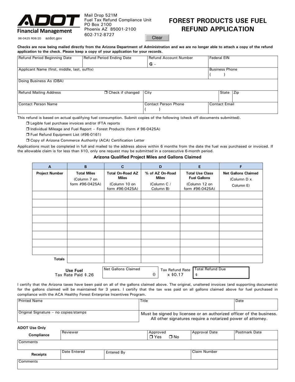 Form 96-0425 - Fill Out, Sign Online and Download Fillable PDF, Arizona ...