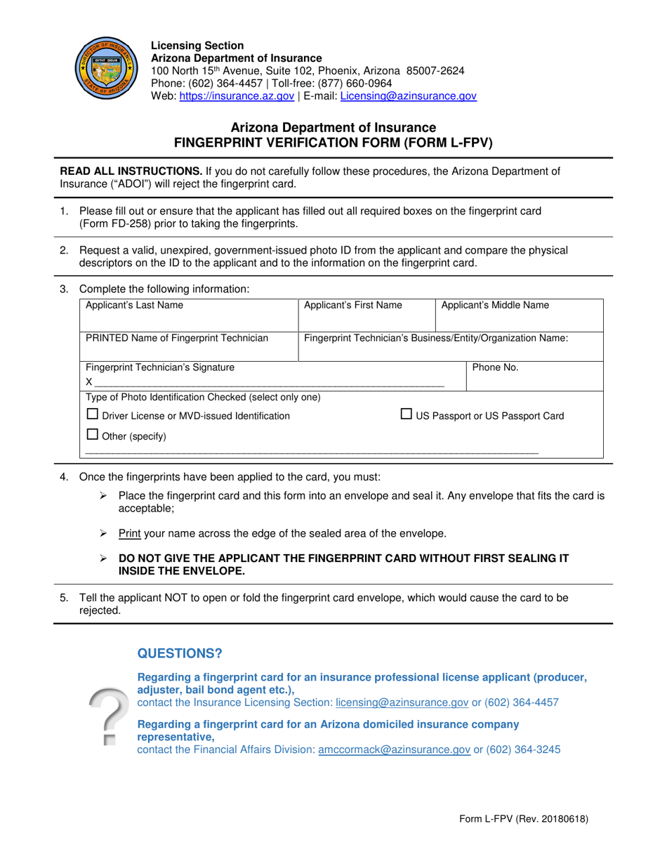Form L-FPV - Fill Out, Sign Online and Download Fillable PDF, Arizona ...