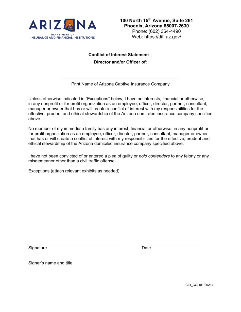 Form CID_COI - Fill Out, Sign Online and Download Printable PDF ...