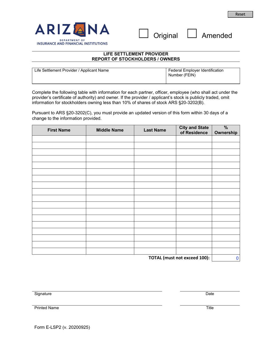 Form E-LSP2 - Fill Out, Sign Online and Download Fillable PDF, Arizona ...
