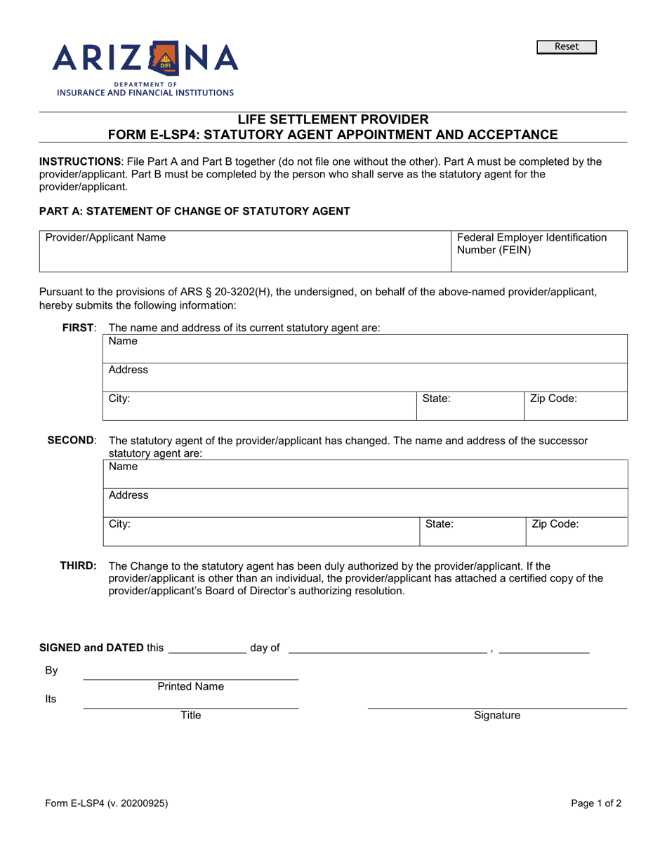 Form E-LSP4 - Fill Out, Sign Online and Download Fillable PDF, Arizona ...