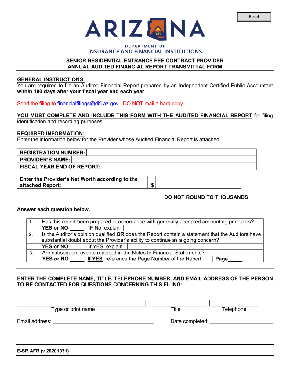 Form E-SR.AFR - Fill Out, Sign Online and Download Fillable PDF ...