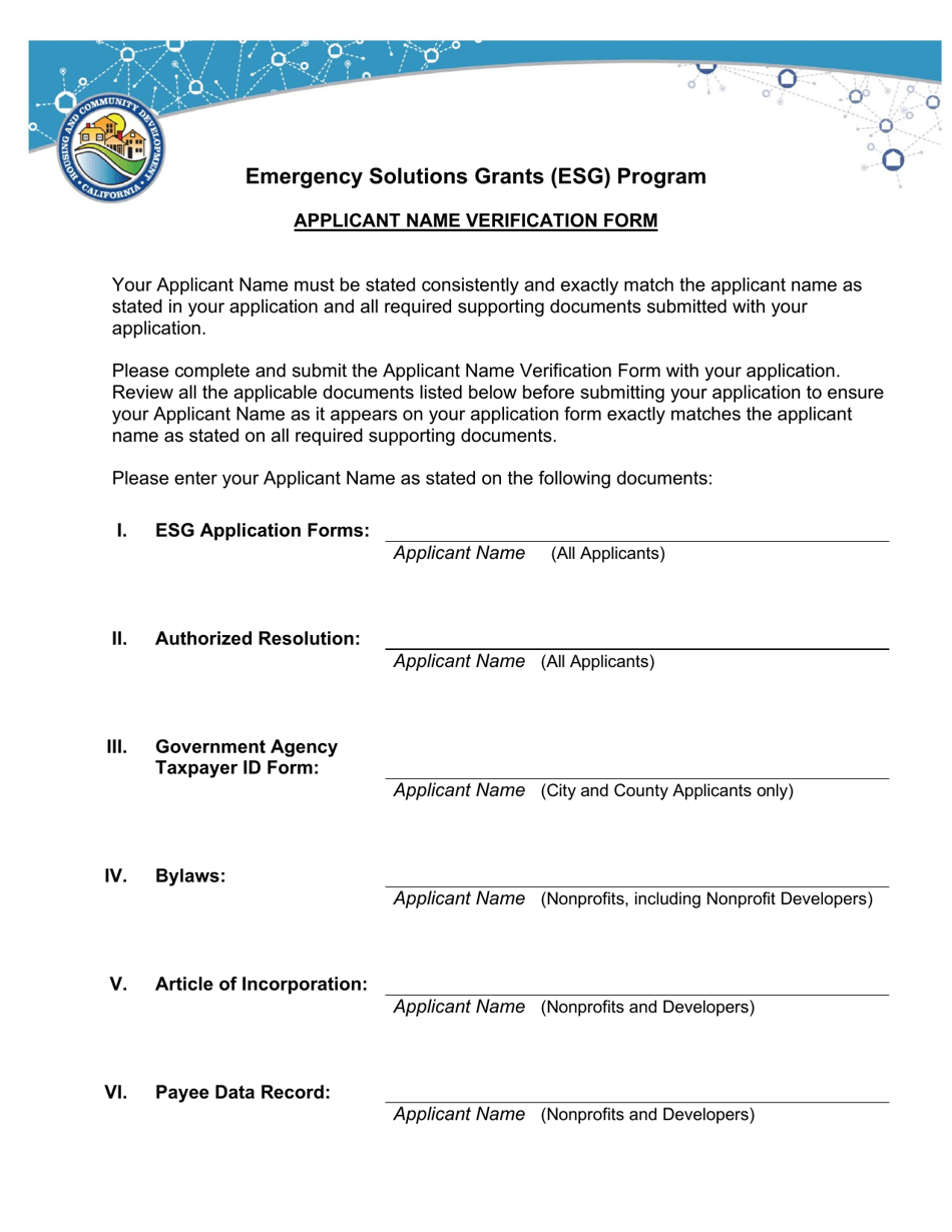 California Applicant Name Verification Form - Emergency Solutions ...