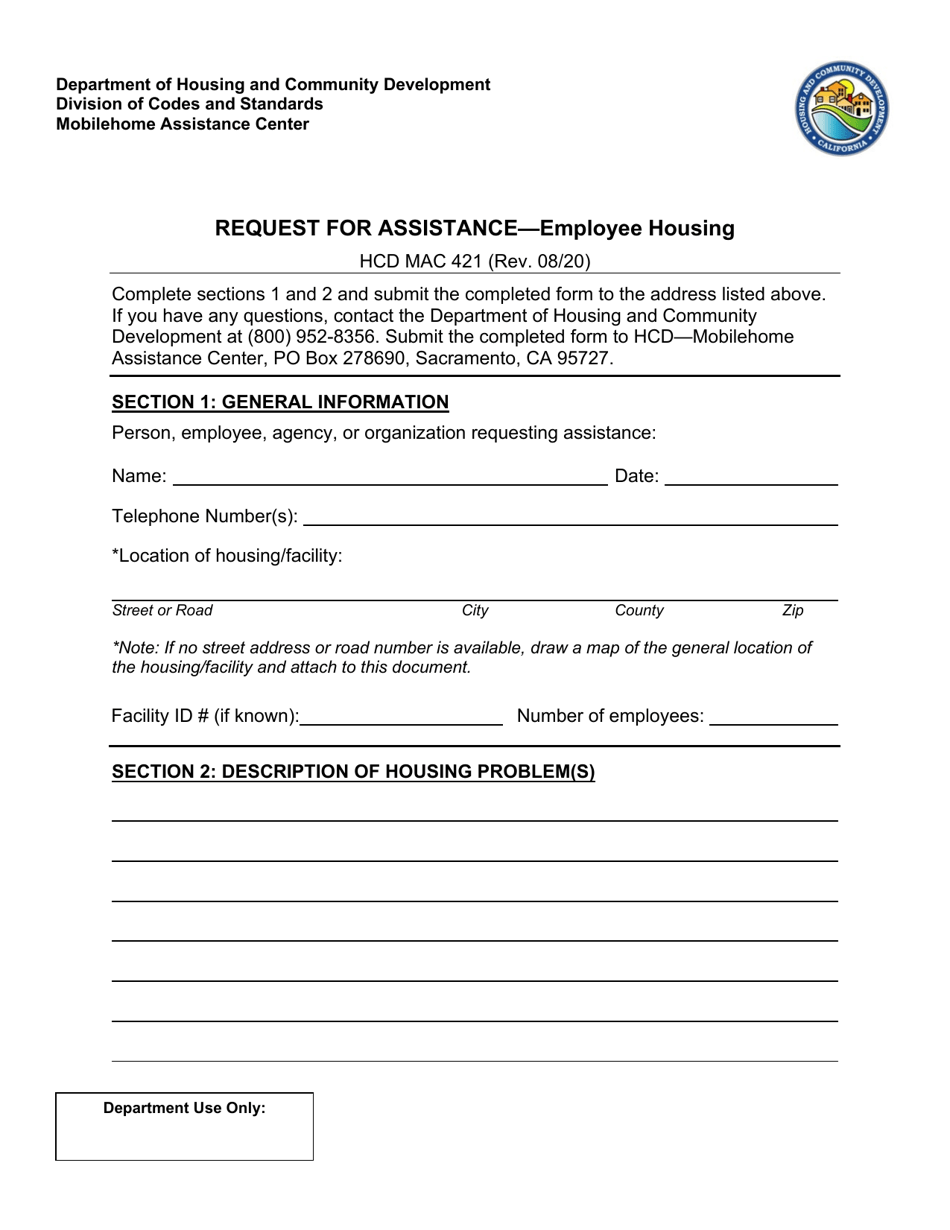 Form HCD MAC421 - Fill Out, Sign Online and Download Printable PDF ...