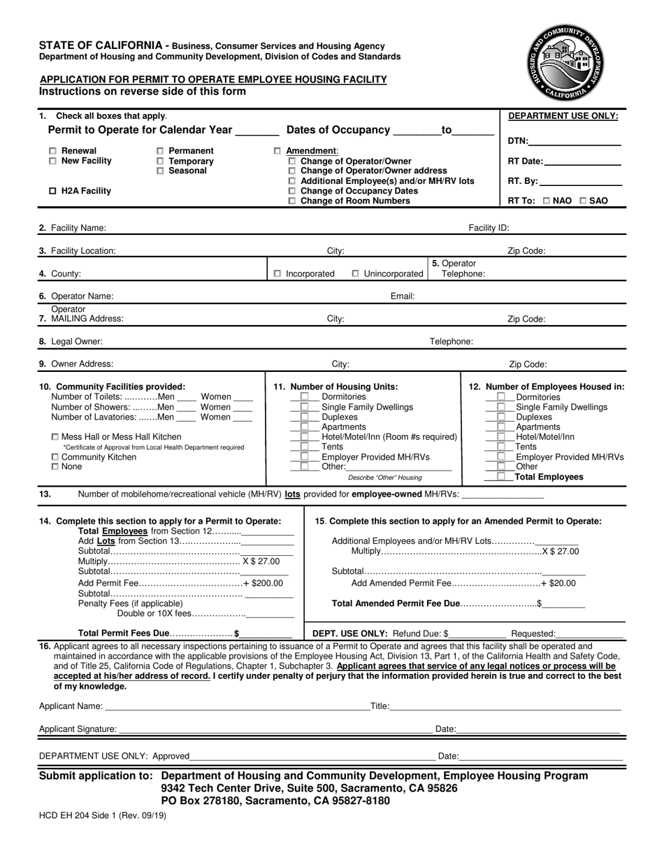 Form HCD EH204 - Fill Out, Sign Online and Download Fillable PDF ...