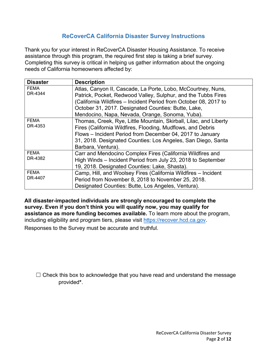 California Recoverca California Disaster Survey - Fill Out, Sign Online ...