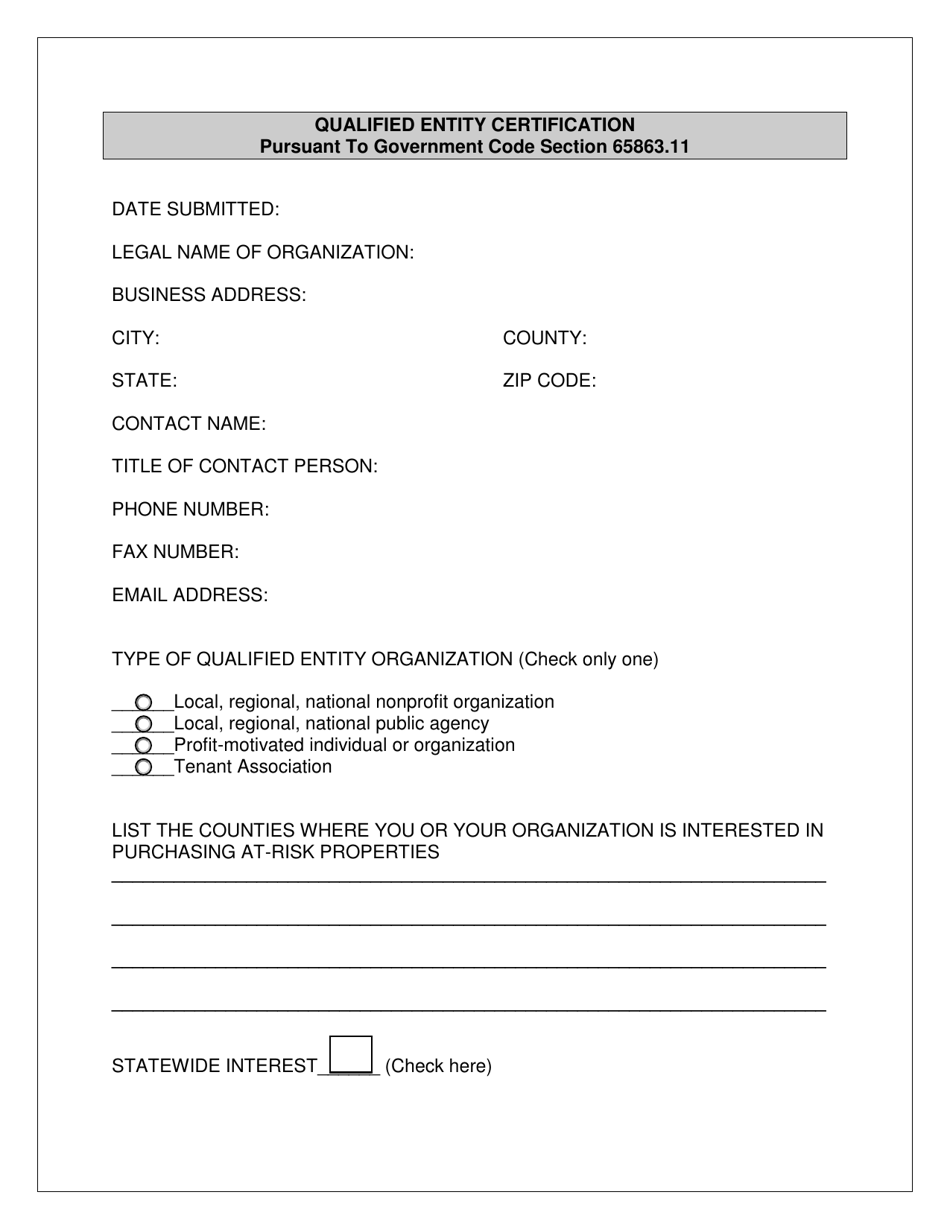 California Qualified Entity Certification Pursuant to Government Code ...