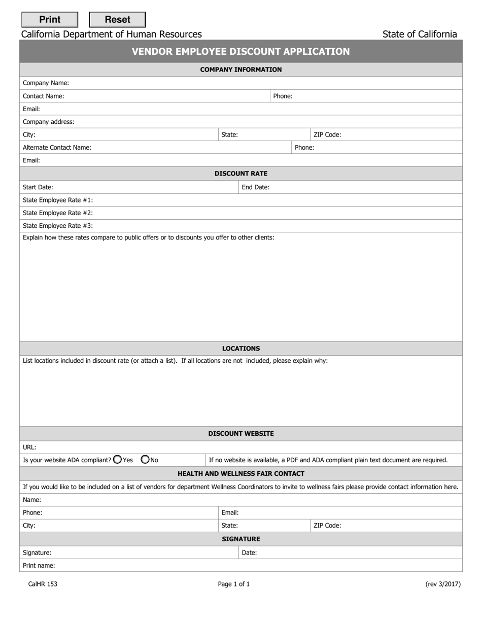 Form CALHR153 - Fill Out, Sign Online and Download Fillable PDF ...