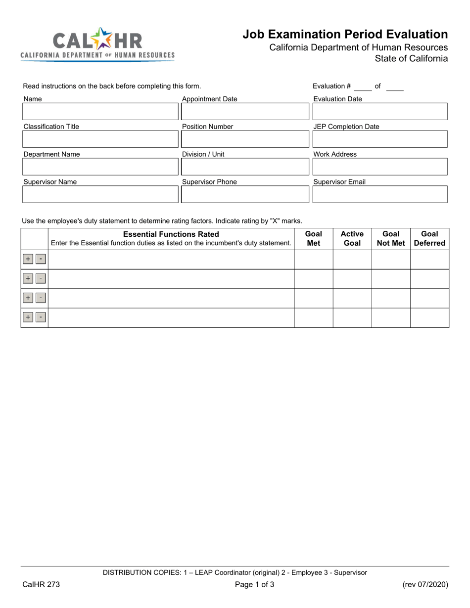 Form CALHR273 - Fill Out, Sign Online and Download Fillable PDF ...