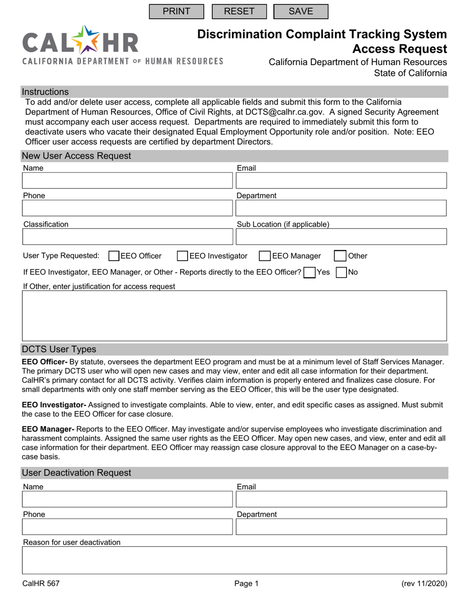 Form CALHR567 - Fill Out, Sign Online and Download Fillable PDF ...