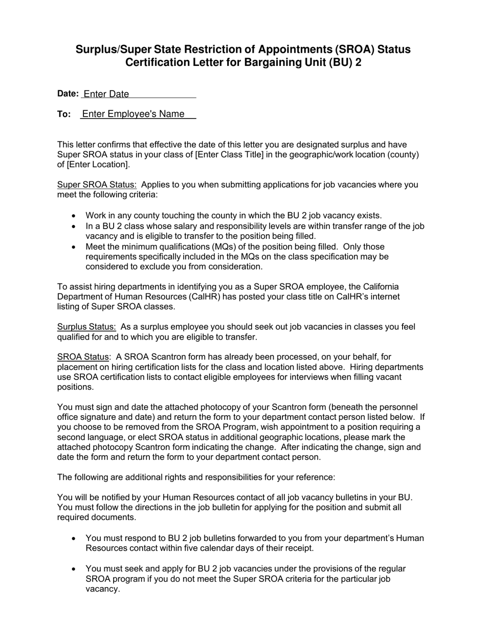 California Surplus/Super State Restriction of Appointments (Sroa ...