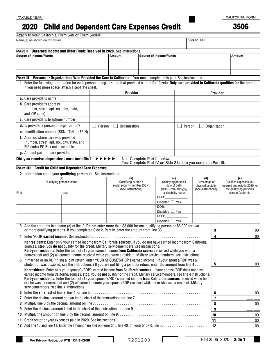 Form FTB3506 - 2020 - Fill Out, Sign Online and Download Fillable PDF ...