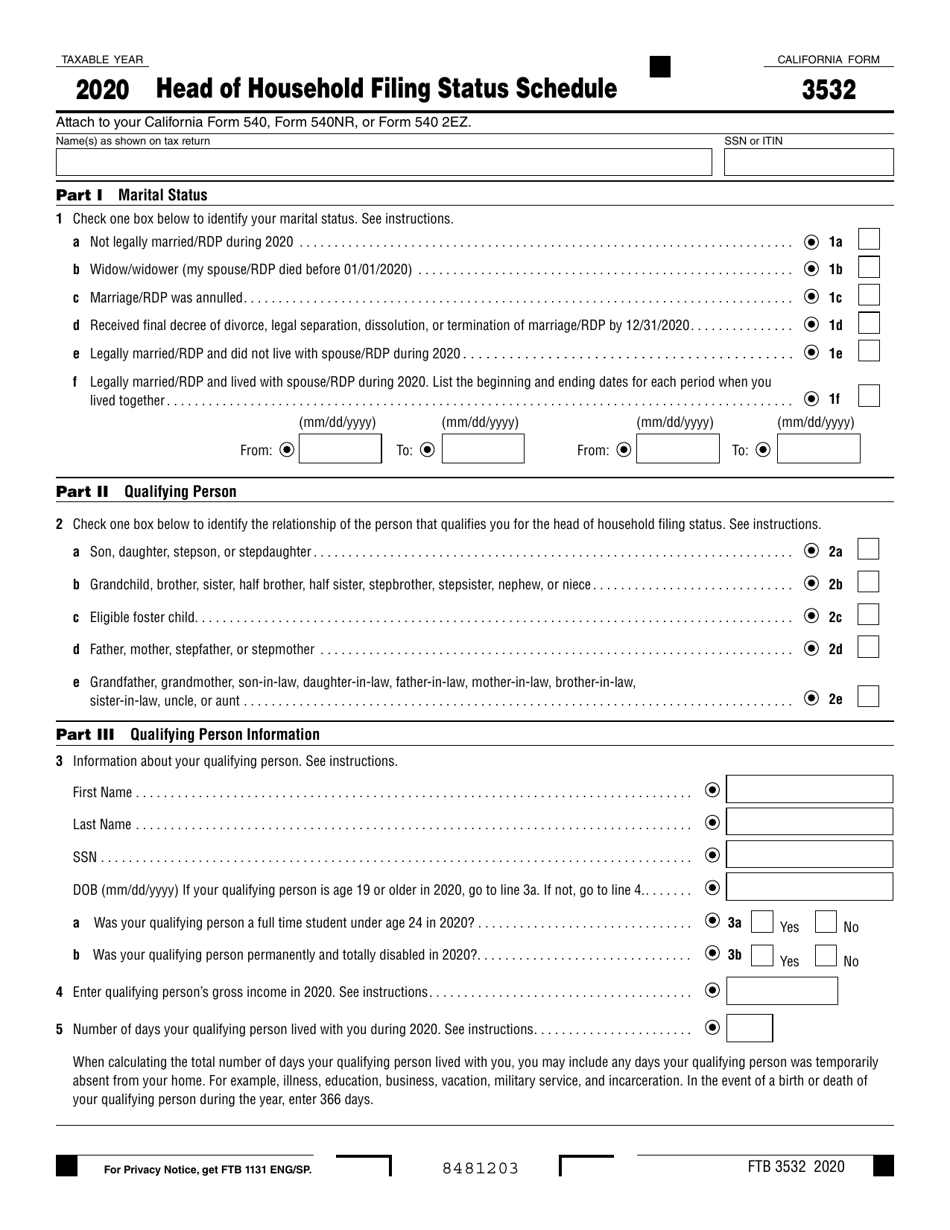 Form FTB3532 - 2020 - Fill Out, Sign Online and Download Fillable PDF ...