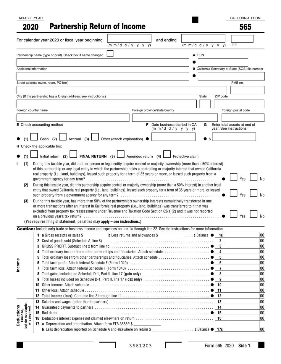 Form 565 - 2020 - Fill Out, Sign Online and Download Fillable PDF ...