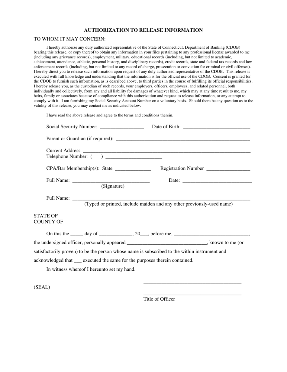 Connecticut Authorization to Release Information - Fill Out, Sign ...