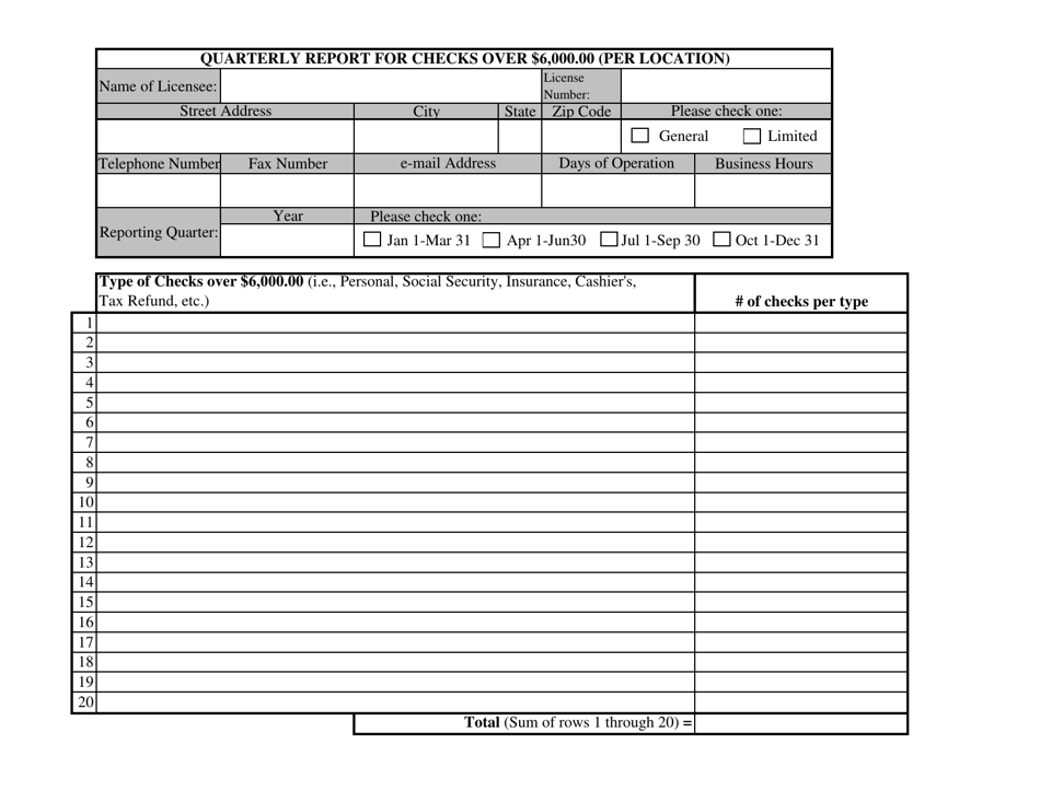 Connecticut Quarterly Report for Checks Over $6,000.00 (Per Location ...