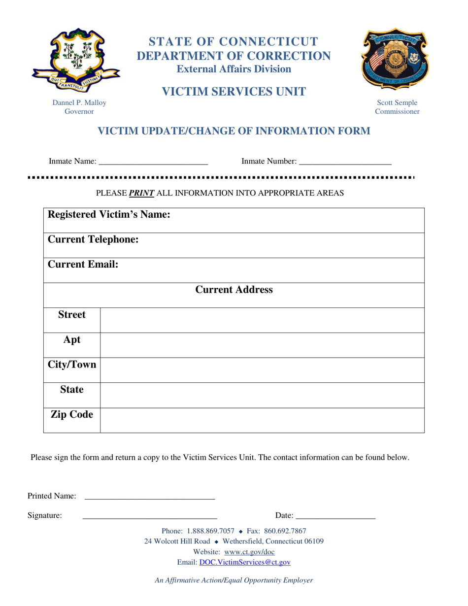 Connecticut Victim Update/Change of Information Form Download Printable ...