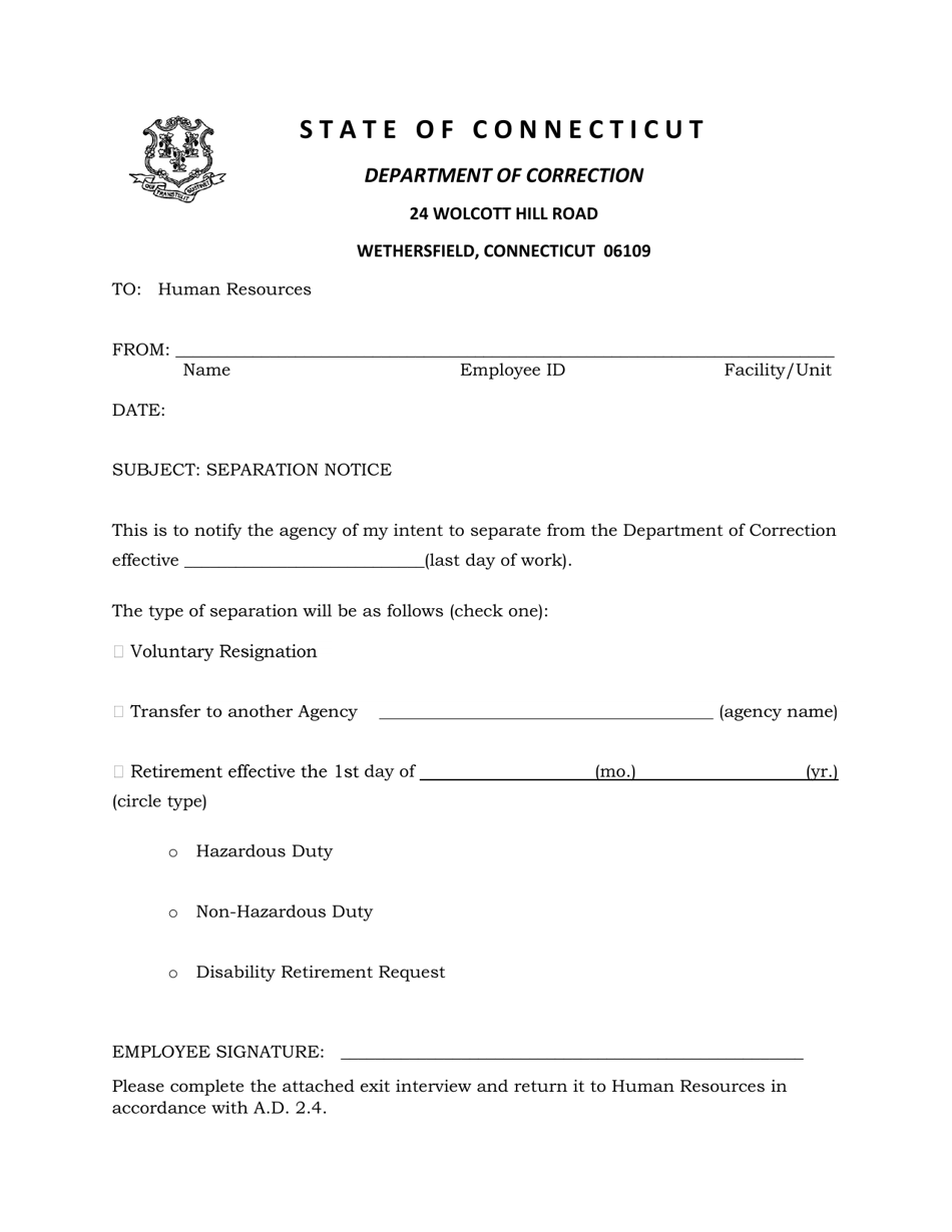 Connecticut Separation Notice - Fill Out, Sign Online and Download PDF ...