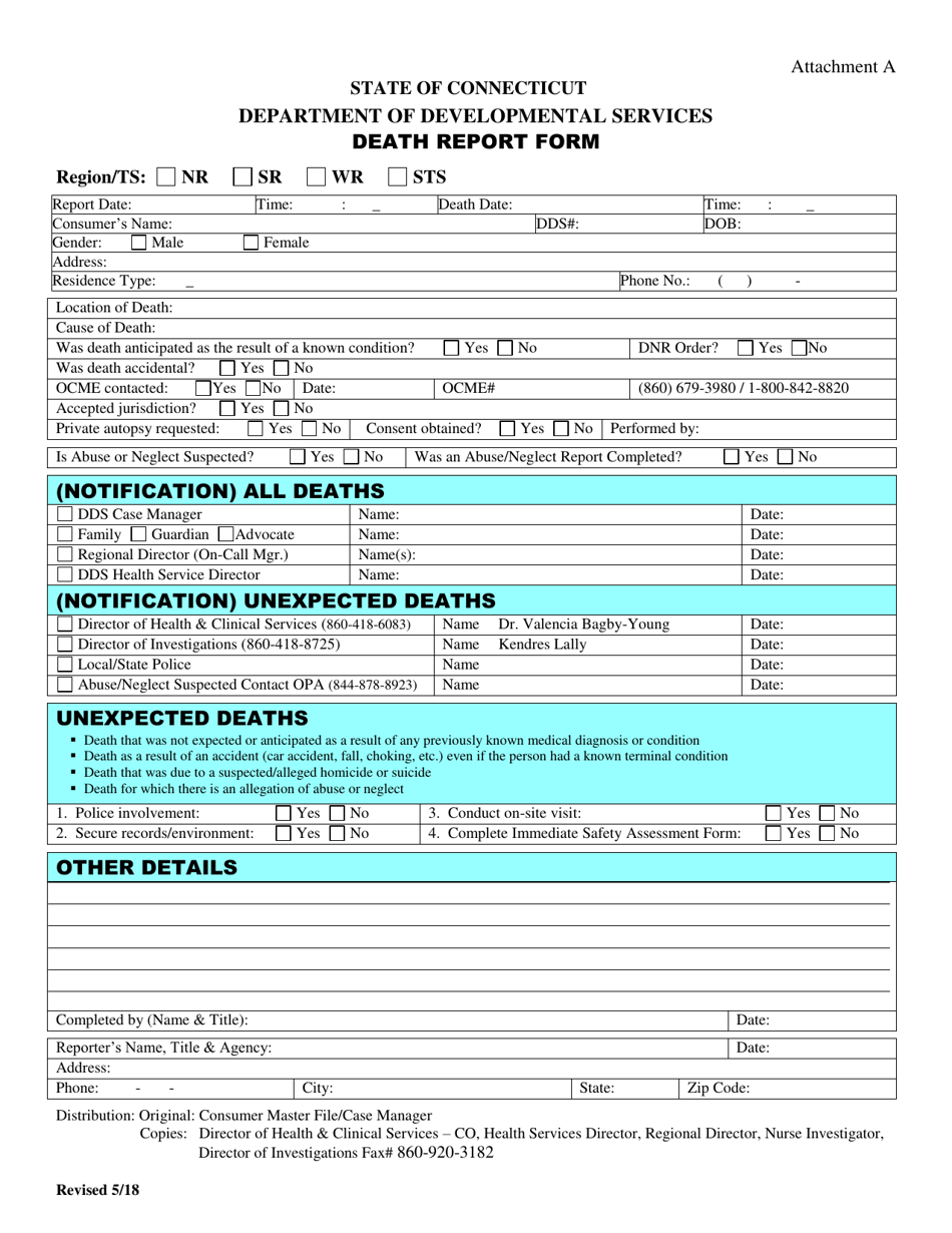 Connecticut Death Report Form - Fill Out, Sign Online and Download PDF ...