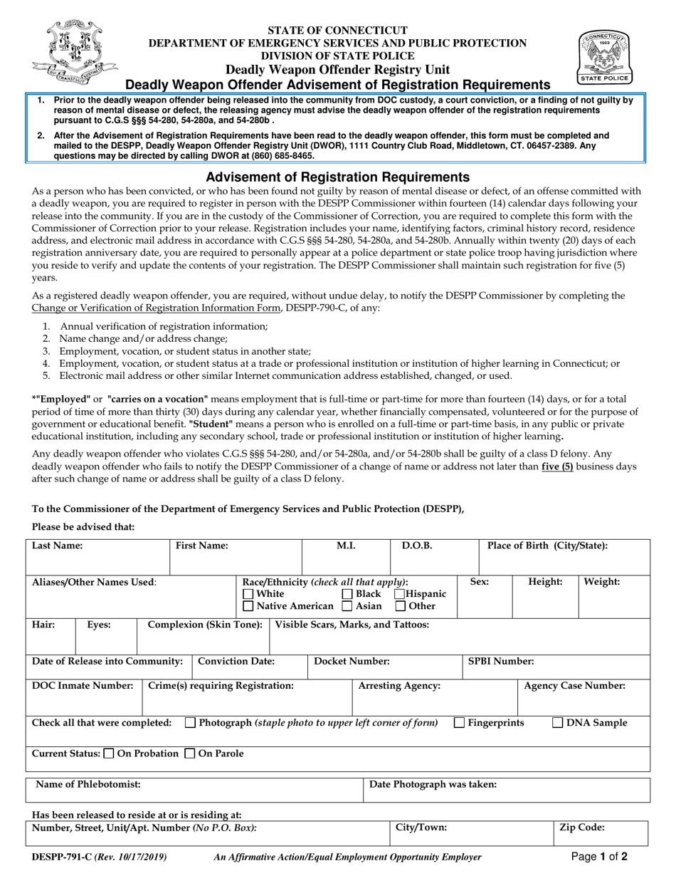 Form DESPP-791-C Download Fillable PDF or Fill Online Deadly Weapon ...