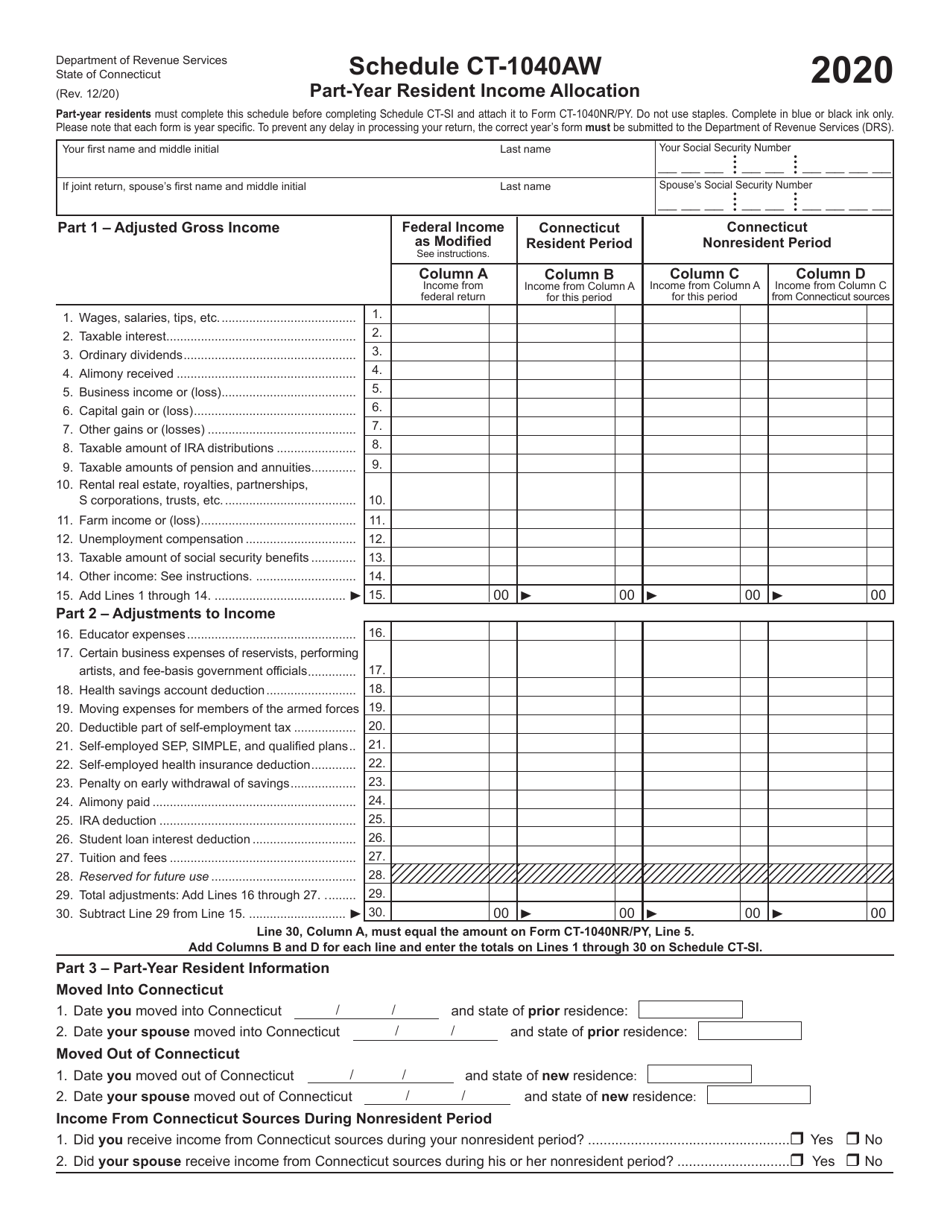2020 Connecticut Part-Year Resident Income Allocation - Fill Out, Sign ...
