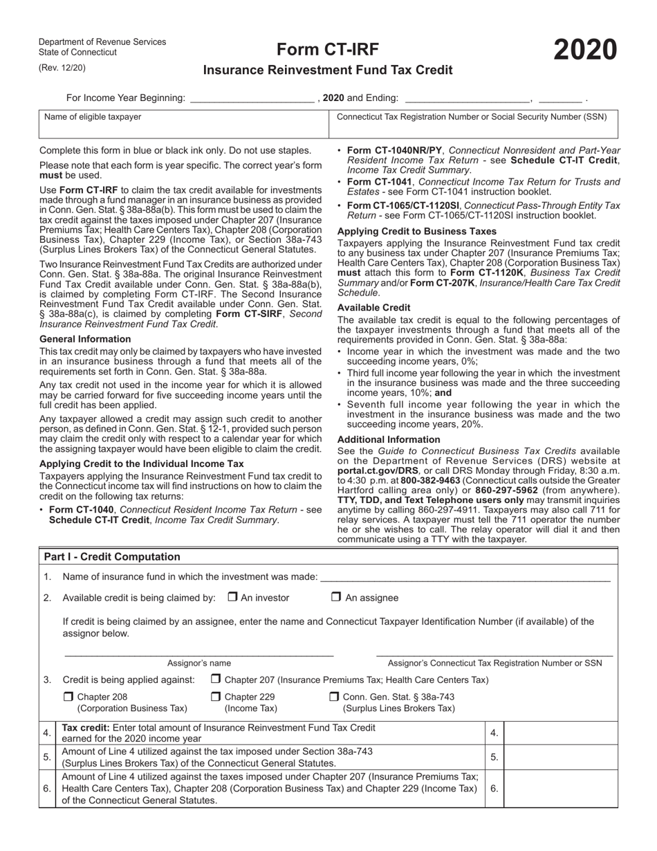 Form CT-IRF - 2020 - Fill Out, Sign Online and Download Printable PDF ...