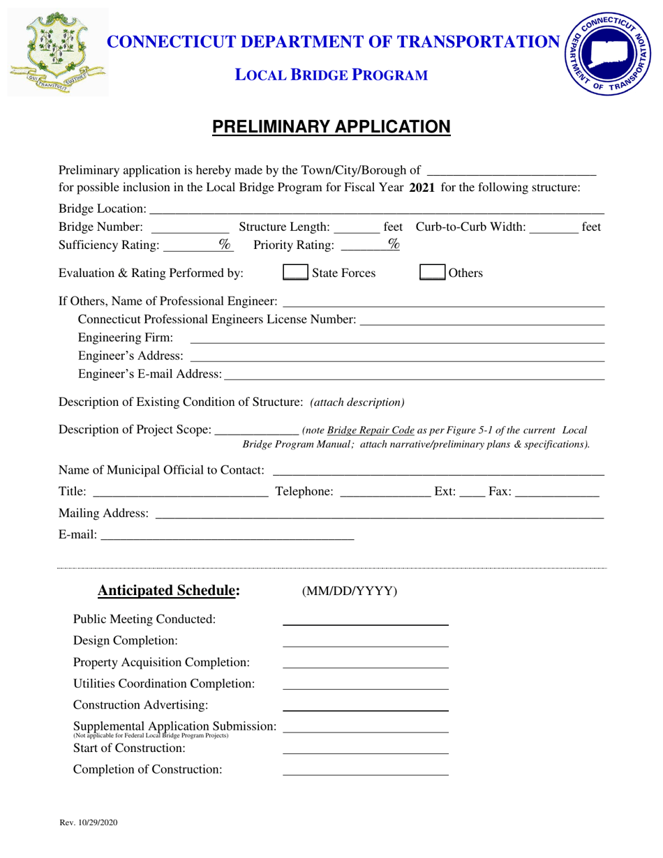 2021 Connecticut Preliminary Application Form - Local Bridge Program ...