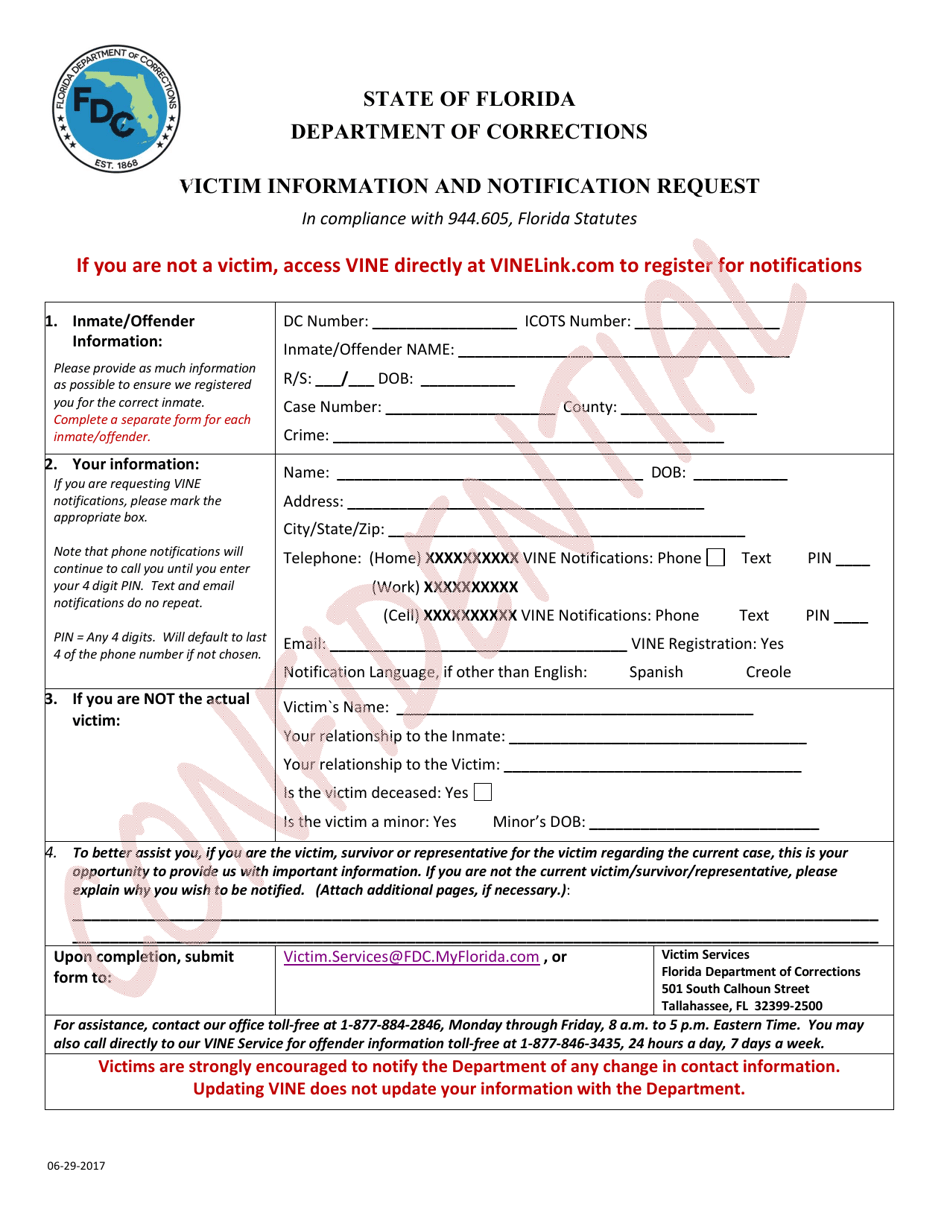 Florida Victim Information and Notification Request - Fill Out, Sign ...