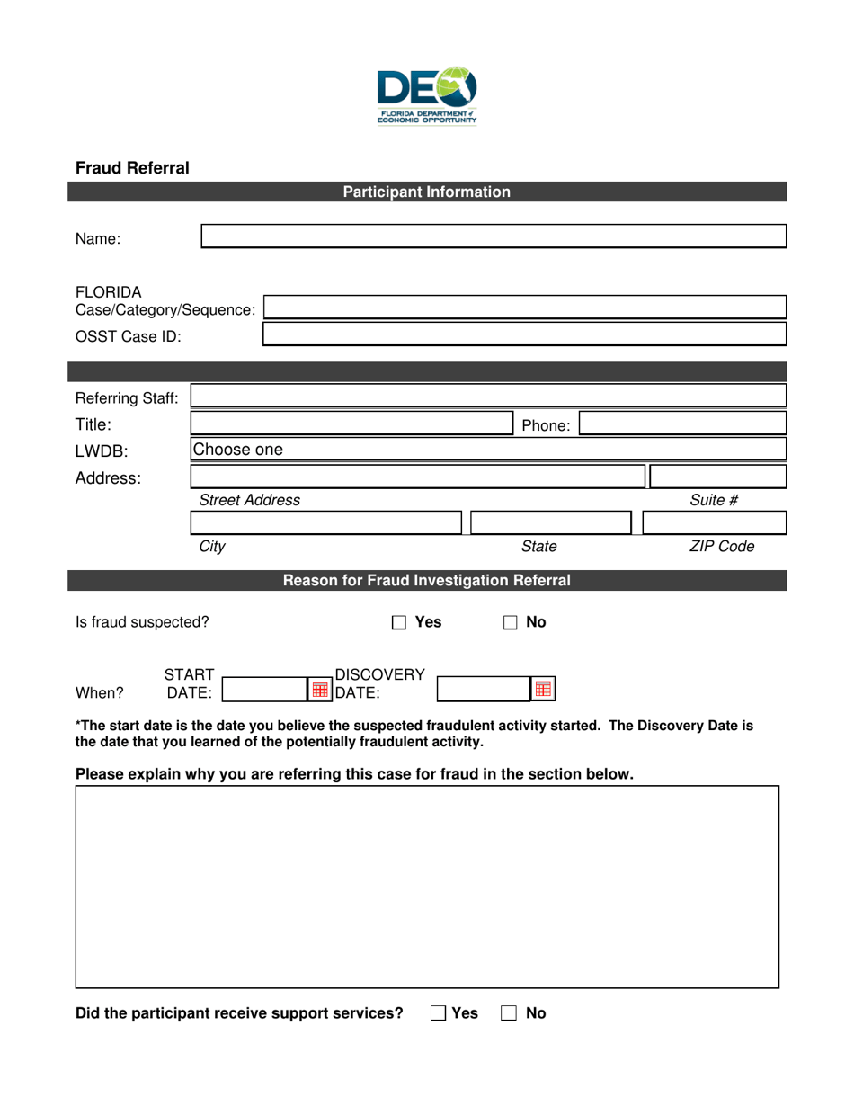 Florida Fraud Referral Form - Fill Out, Sign Online and Download PDF ...