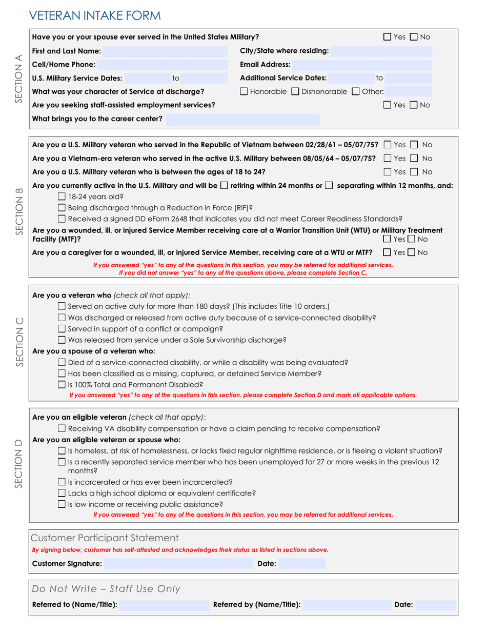Florida Veteran Intake Form - Fill Out, Sign Online and Download PDF ...