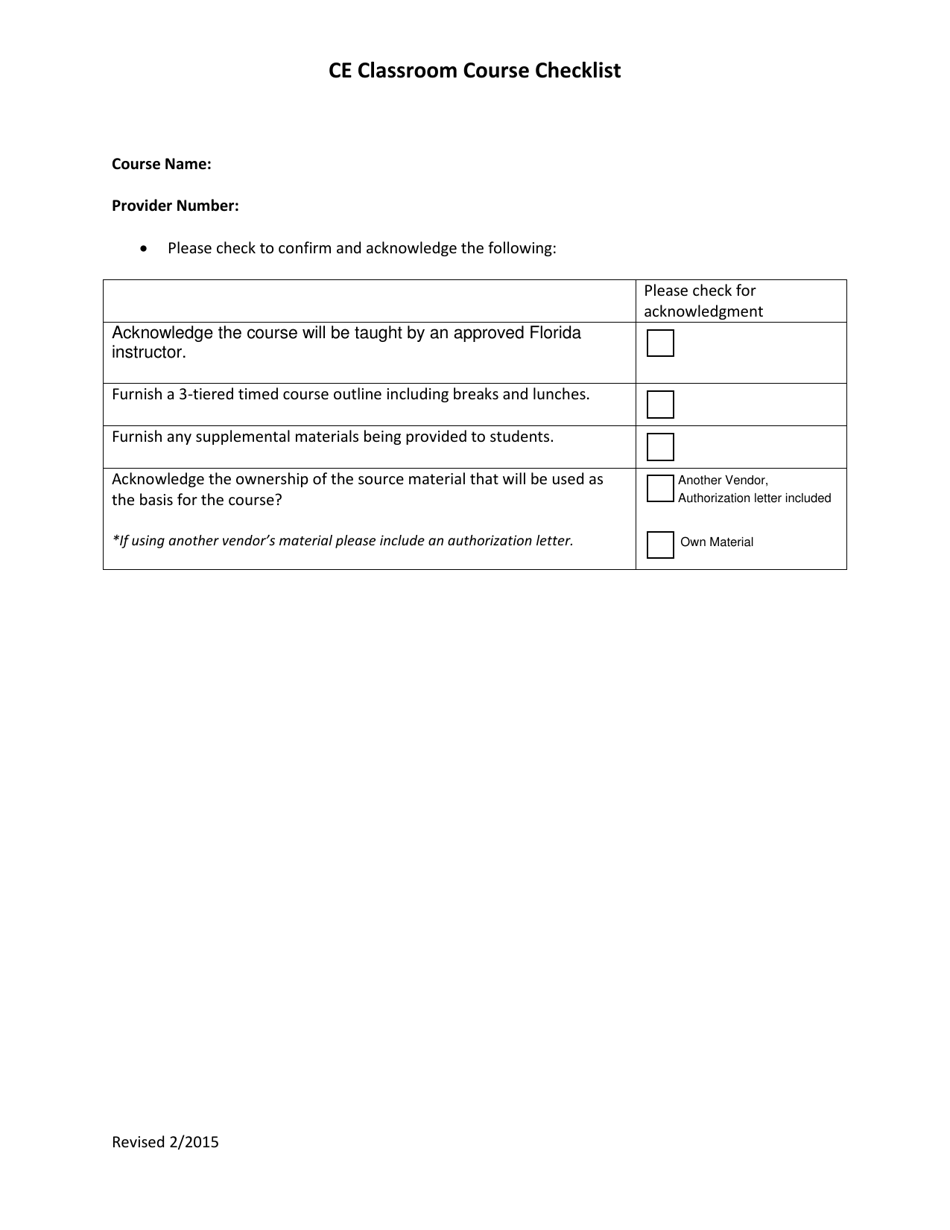 Florida Ce Classroom Course Checklist - Fill Out, Sign Online and ...