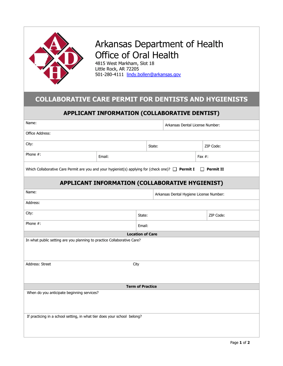 Arkansas Collaborative Care Permit for Dentists and Hygienists - Fill ...
