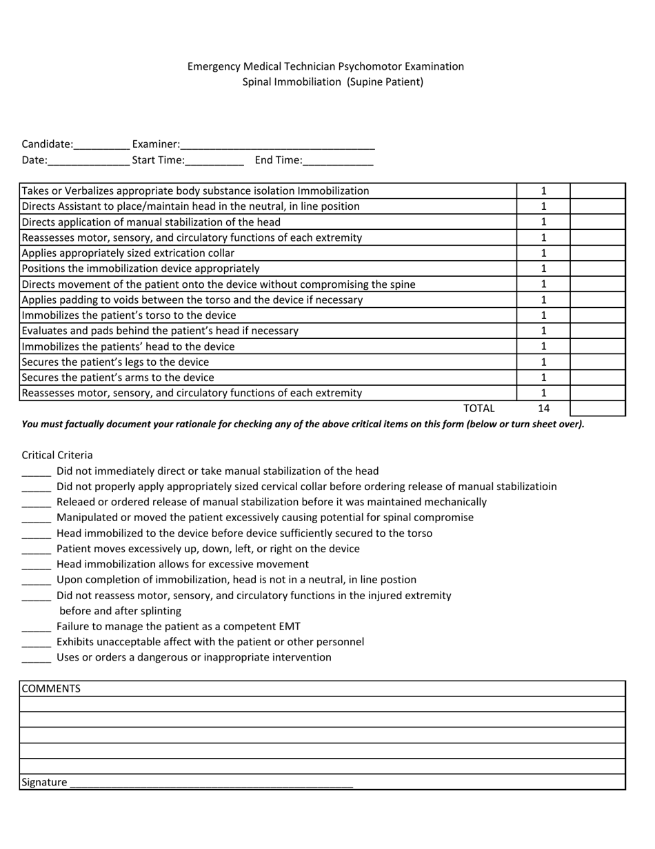 Arkansas Emergency Medical Technician Psychomotor Examination - Spinal ...