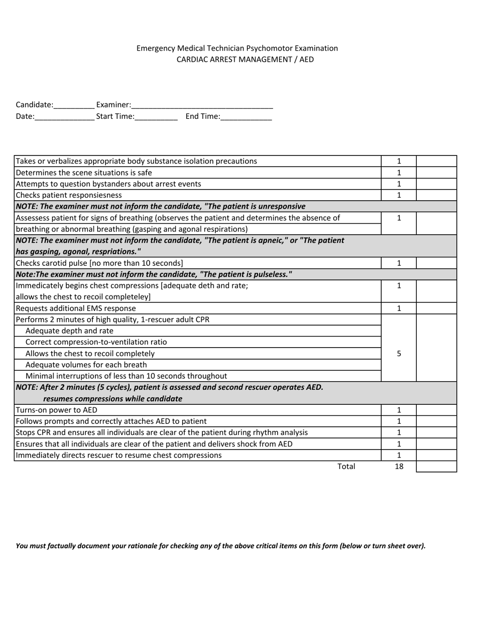 Arkansas Emergency Medical Technician Psychomotor Examination - Cardiac ...